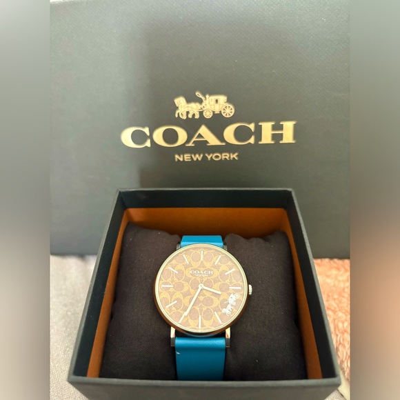 Coach | Accessories | Coach Leather Band Watch Blue And Silver Womens ...